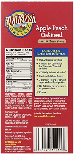 Earth's Best Organic Stage 2, Apple, Peach & Oatmeal, 4.2 Ounce Pouch (Pack of 6)