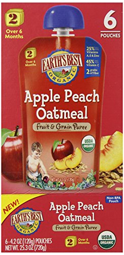 Earth's Best Organic Stage 2, Apple, Peach & Oatmeal, 4.2 Ounce Pouch (Pack of 6)