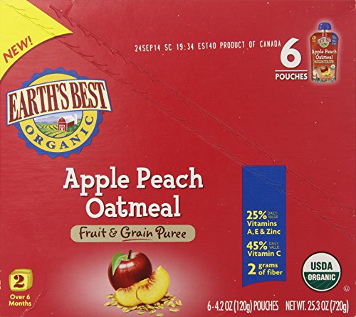 Earth's Best Organic Stage 2, Apple, Peach & Oatmeal, 4.2 Ounce Pouch (Pack of 6)