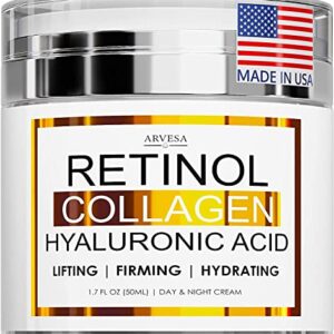 Retinol Cream for Face - Facial Moisturizer with Collagen Cream and Hyaluronic Acid - Anti Aging Face Cream - Day and Night Face Lotion for Women and Men - Hydrating Wrinkle Cream for Face - All Skin Types