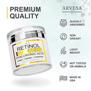 Retinol Cream for Face - Facial Moisturizer with Collagen Cream and Hyaluronic Acid - Anti Aging Face Cream - Day and Night Face Lotion for Women and Men - Hydrating Wrinkle Cream for Face - All Skin Types