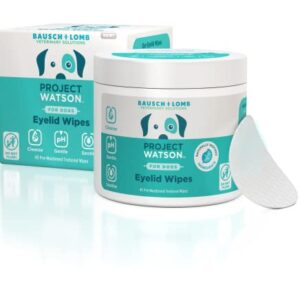 Project Watson Dog Eyelid Wipes, Micellar Technology That Cleanses and Hydrates, Contains Hyaluronan (HA), an Electrolyte, Aloe & Licorice, Paraben & Fragrance Free, 45 Pre-Moistened Textured Wipes