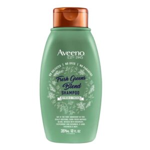 aveeno, fresh greens blend sulfate-free shampoo with rosemary, peppermint & cucumber to thicken & nourish, clarifying & volumizing shampoo for thin or fine hair, paraben-free, 12oz