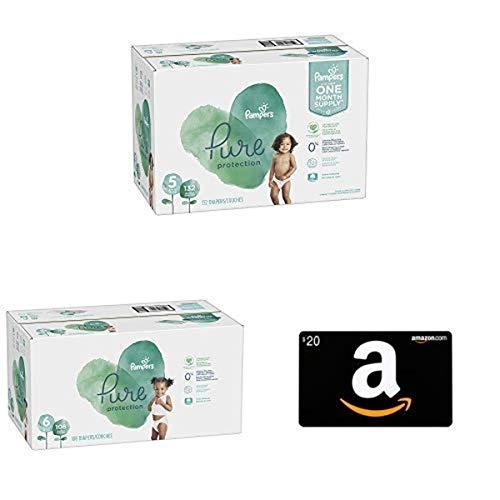 Size 5, 132 Count - Pampers Pure Disposable Baby Diapers, with Size 6, 108 Count - Pampers Pure Disposable Baby Diapers, and Amazon.com $20 Gift Card in a Greeting Card (Madonna with Child Design)