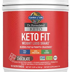 Garden of Life Dr. Formulated Keto Fit Weight Loss Shake - Chocolate Powder, 10 Servings, Truly Grass Fed Butter & Whey Protein, Studied Ingredients Plus Probiotics, Non-GMO, Gluten Free, Keto, Paleo