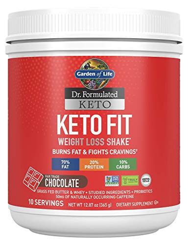 Garden of Life Dr. Formulated Keto Fit Weight Loss Shake - Chocolate Powder, 10 Servings, Truly Grass Fed Butter & Whey Protein, Studied Ingredients Plus Probiotics, Non-GMO, Gluten Free, Keto, Paleo