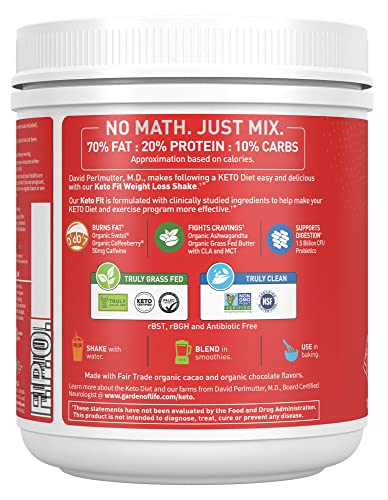 Garden of Life Dr. Formulated Keto Fit Weight Loss Shake - Chocolate Powder, 10 Servings, Truly Grass Fed Butter & Whey Protein, Studied Ingredients Plus Probiotics, Non-GMO, Gluten Free, Keto, Paleo