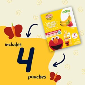 Earth's Best Organic Kids Snacks, Sesame Street Toddler Snacks, Organic Fruit Yogurt Smoothie for Toddlers 2 Years and Older, Strawberry Banana, 4.2 oz Resealable Pouch (Pack of 4)