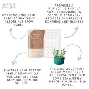 Perfect Pamper Acne Patches - Medical Grade Hydrocolloid Pimple Patch, Covers Pimples, Zits, and Blemishes. Heals Acne, Reduces Inflammation and Redness for Beautiful, Clear Skin. 48 Patches in Resealable Pouch. Cruelty Free