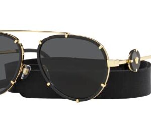 Versace VE 2232 143887 Black Metal Aviator Sunglasses Grey Lens