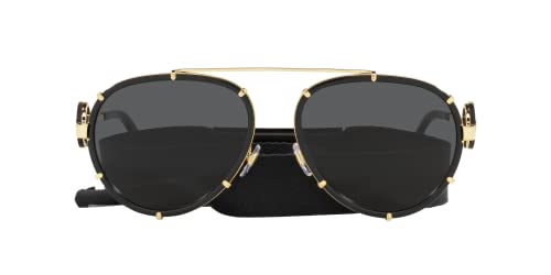 Versace VE 2232 143887 Black Metal Aviator Sunglasses Grey Lens