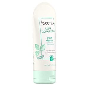 Aveeno Clear Complexion Cream Facial Cleanser with Salicylic Acid Acne Medicine, Face Wash with Soy Extract for Breakout Prone Skin, Hypoallergenic & Oil-Free, 5 fl. oz