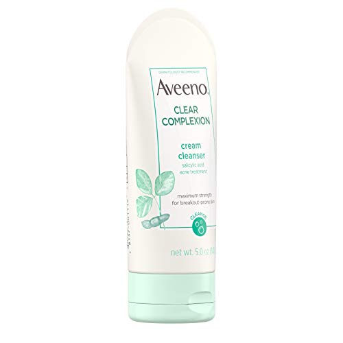 Aveeno Clear Complexion Cream Facial Cleanser with Salicylic Acid Acne Medicine, Face Wash with Soy Extract for Breakout Prone Skin, Hypoallergenic & Oil-Free, 5 fl. oz