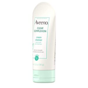 Aveeno Clear Complexion Cream Facial Cleanser with Salicylic Acid Acne Medicine, Face Wash with Soy Extract for Breakout Prone Skin, Hypoallergenic & Oil-Free, 5 fl. oz