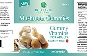 Best Earth Naturals Mushroom Gummy Vitamins Raspberry Flavor with Lion's Mane, Reishi, Cordyceps, Chaga, Maitake, Shiitake and More, 30 Count