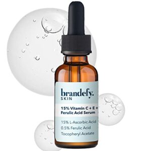 brandefy vitamin c serum 15% l. ascorbic acid, ferulic acid .5% + vitamin e, self care, beauty face serum – dark spot corrector, anti aging face care 1oz.