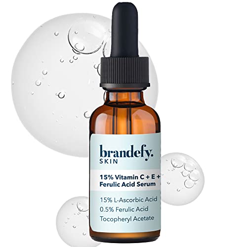 Brandefy Vitamin C Serum 15% L. Ascorbic Acid, Ferulic Acid .5% + Vitamin E, Self Care, Beauty Face Serum - Dark Spot Corrector, Anti Aging Face Care 1oz.