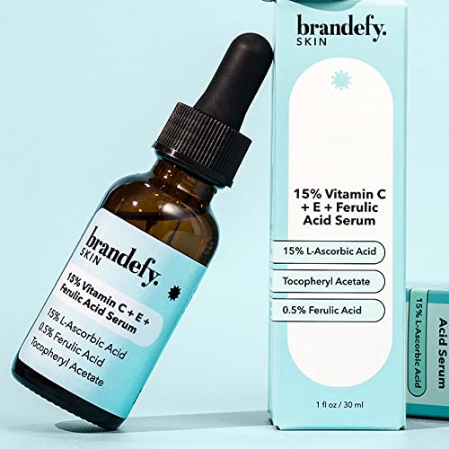 Brandefy Vitamin C Serum 15% L. Ascorbic Acid, Ferulic Acid .5% + Vitamin E, Self Care, Beauty Face Serum - Dark Spot Corrector, Anti Aging Face Care 1oz.