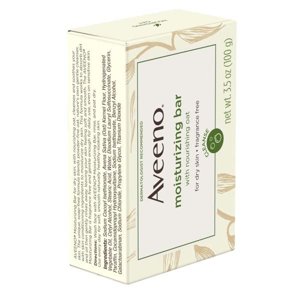 Aveeno Gentle Moisturizing Bar Facial Cleanser with Nourishing Oat for Dry Skin, Fragrance-free, Dye-Free, & Soap-Free, 3.5 oz (Pack of 2)