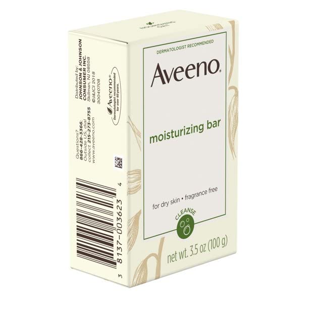 Aveeno Gentle Moisturizing Bar Facial Cleanser with Nourishing Oat for Dry Skin, Fragrance-free, Dye-Free, & Soap-Free, 3.5 oz (Pack of 2)