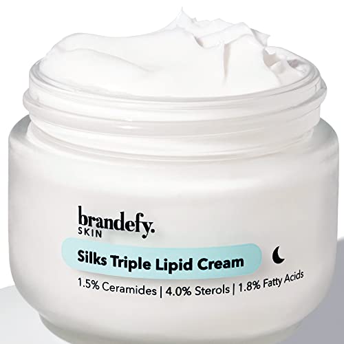 Brandefy Silks Triple Lipid Peptide Cream – Ceramide Cream to Restore + Protect, Skin Barrier Repair Cream with 1.5% Pure Ceramides, Squalane Oil, 4.0% Pomegranate Sterols, 1.8% Fatty Acids, 1.7oz