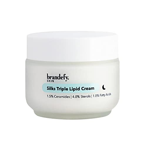 Brandefy Silks Triple Lipid Peptide Cream – Ceramide Cream to Restore + Protect, Skin Barrier Repair Cream with 1.5% Pure Ceramides, Squalane Oil, 4.0% Pomegranate Sterols, 1.8% Fatty Acids, 1.7oz