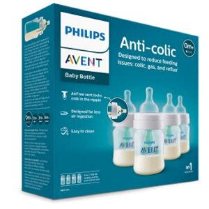 Philips Avent Anti-Colic Baby Bottles with AirFree Vent, 4oz, 4pk, Clear, SCY701/04