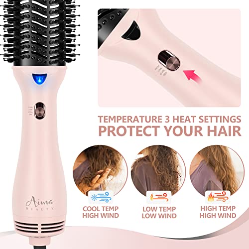 Hair Dryer Brush, Aima Beauty One Step Hair Dryer and Styler Volumizer with Negative Ion for Reducing Frizz and Static, Hair Styling Tools, Pink