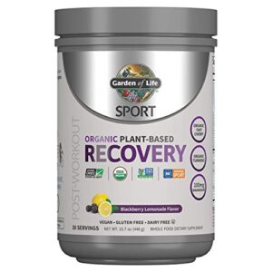 garden of life sport vegan organic plant based post workout muscle recovery powder for men & women – blackberry lemonade 30 servings, 100mg magnesium, antioxidants, supplements, 15.7 oz