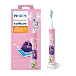 philips sonicare for kids 3+ bluetooth connected rechargeable electric power toothbrush, interactive for better brushing, pink, hx6351/41