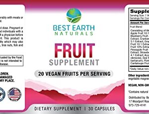 Best Earth Naturals Fruit Supplement - 20 Concentrated Super Food Fruits Per Serving; with Aloe Vera, Cherry, Cranberry, Papaya, Acai, Goji Berry, Pomegranate, and More! Vegan