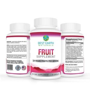 Best Earth Naturals Fruit Supplement - 20 Concentrated Super Food Fruits Per Serving; with Aloe Vera, Cherry, Cranberry, Papaya, Acai, Goji Berry, Pomegranate, and More! Vegan