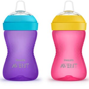 Philips AVENT My Grippy Spout Sippy Cup with Soft Spout and Leak-Proof Design, Pink/Purple, 10oz, 2pk, SCF801/22