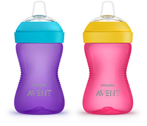 Philips AVENT My Grippy Spout Sippy Cup with Soft Spout and Leak-Proof Design, Pink/Purple, 10oz, 2pk, SCF801/22