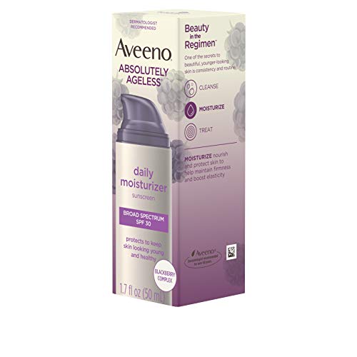 Aveeno Absolutely Ageless Anti-Wrinkle Facial Moisturizer with SPF 30 Sunscreen, Antioxidant-Rich Blackberry Complex, Vitamins C & E, Non-Comedogenic & Oil-Free Moisturizer, 1.7 fl. oz