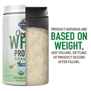 Garden of Life Whey Protein Powder Vanilla Flavor - 21g Certified Organic Grass Fed Protein for Women & Men + Probiotics - 12 Servings - Gluten Free, Non GMO, Kosher, Humane, RBST & rBGH Hormone Free