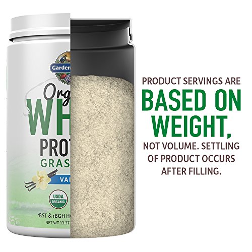 Garden of Life Whey Protein Powder Vanilla Flavor - 21g Certified Organic Grass Fed Protein for Women & Men + Probiotics - 12 Servings - Gluten Free, Non GMO, Kosher, Humane, RBST & rBGH Hormone Free