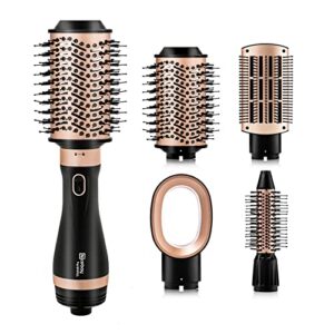 hair dryer brush, nicebay 4 in 1 hot air brush for straightening/curling/drying, one-step blow dryer brush & volumizer with ceramic coating, 3 temperature settings, detachable design for travel salon