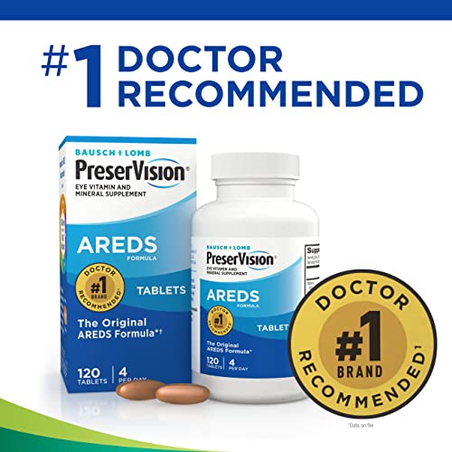 PreserVision AREDS Eye Vitamin & Mineral Supplement, Contains Vitamin C, A, E, Zinc & Copper, 120 Tablets (Pack of 2) (Packaging May Vary)