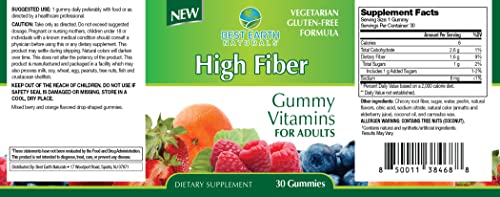 High Fiber Gummy Vitamins for Adults - Gluten Free, Vegan, Delicious Daily Prebiotic Gummies for Digestive Health & Regularity Support, Fruit Flavored Pectin Gummy Fiber Supplement - 30 Count