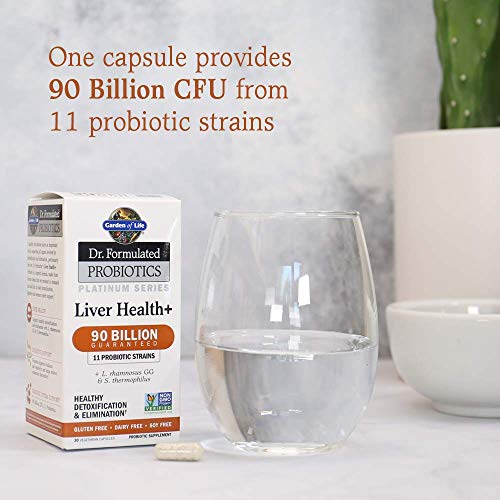 Garden of Life Dr. Formulated Probiotics Platinum Series Liver Health+ 90 Billion CFU Guaranteed, One a Day Probiotic for Healthy Detoxification & Elimination Support, Vegan, Gluten Free, 30 Capsules