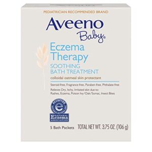 aveeno baby eczema therapy soothing bath treatment for relief of dry, itchy and irritated skin, made with soothing natural colloidal oatmeal, 5 ct.