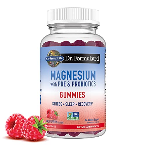 Dr Formulated Magnesium Citrate Supplement with Prebiotics & Probiotics for Stress, Sleep & Recovery – Garden of Life - Vegan, Gluten Free, Kosher, Non-GMO, No Added Sugars – 60 Raspberry Gummies