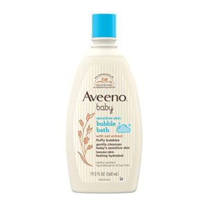 aveeno baby sensitive skin bubble bath with oat extract, gently cleanses and leaves skin feeling hydrated, tear-free formula, hypoallergenic, paraben-, phthalate-, soap- & dye-free, 19.2 fl. oz