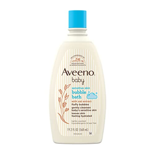 Aveeno Baby Sensitive Skin Bubble Bath with Oat Extract, Gently Cleanses and Leaves Skin Feeling Hydrated, Tear-Free Formula, Hypoallergenic, Paraben-, Phthalate-, Soap- & Dye-Free, 19.2 fl. Oz