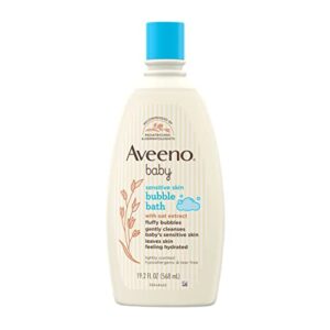 Aveeno Baby Sensitive Skin Bubble Bath with Oat Extract, Gently Cleanses and Leaves Skin Feeling Hydrated, Tear-Free Formula, Hypoallergenic, Paraben-, Phthalate-, Soap- & Dye-Free, 19.2 fl. Oz