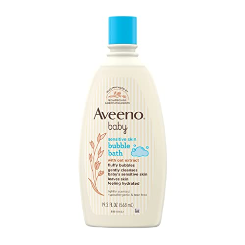 Aveeno Baby Sensitive Skin Bubble Bath with Oat Extract, Gently Cleanses and Leaves Skin Feeling Hydrated, Tear-Free Formula, Hypoallergenic, Paraben-, Phthalate-, Soap- & Dye-Free, 19.2 fl. Oz