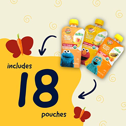 Earth's Best Organic Kids Snacks, Sesame Street Toddler Snacks, Organic Fruit Yogurt Smoothie for Toddlers 2 Years and Older, Banana Smoothie Variety Pack, 4.2 oz Resealable Pouch (Pack of 18)