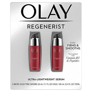 olay regenerist micro-sculpting serum, ultra-lightweight, advanced anti-aging moisturize, 2-pack, 50 milliliter (1.7 fl oz) each; 100 milliliter (3.4 fl oz) total