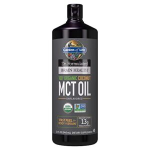 garden of life dr. formulated brain health 100% organic coconut mct oil 32 fl oz unflavored, 13g mcts, keto & paleo diet friendly body & brain fuel, certified non-gmo vegan & gluten free, hexane-free